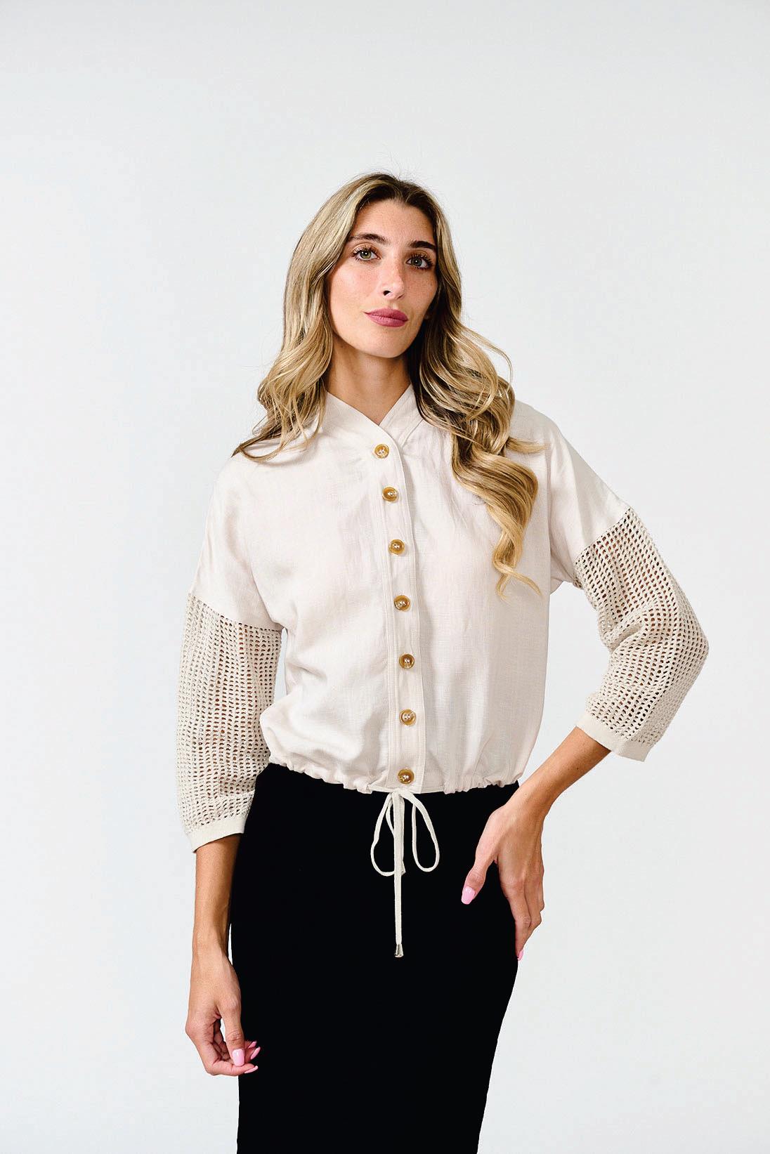 MIZ-993585 TAN DRAWSTRING TOP – Coats and co.