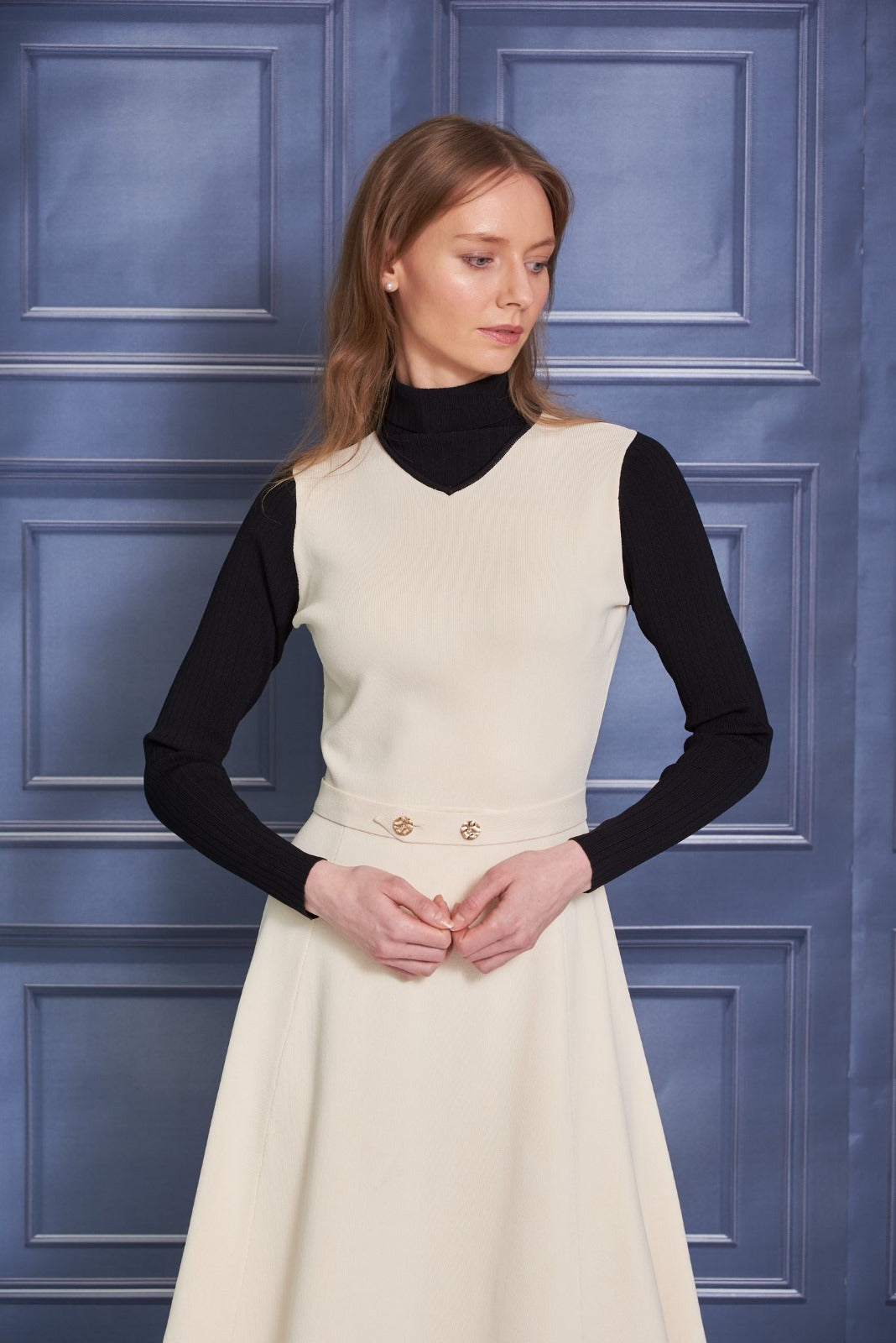 ROP-RPW2512 BEIGE&BLACK CONTRAST DRESS – Coats and co.
