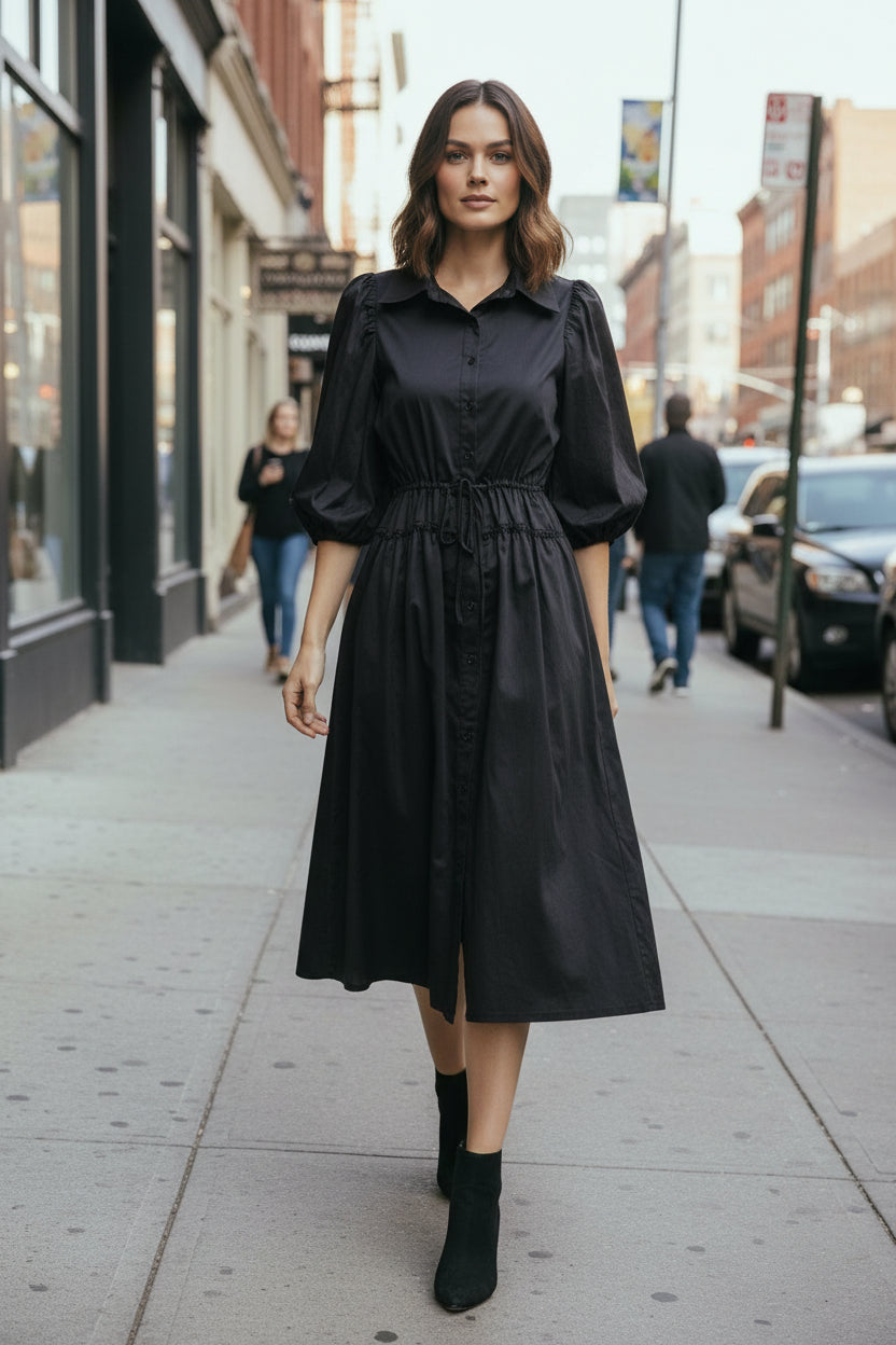 BRZ-88468 BLACK DROP WAIST PULLEY DRESS – Coats and co.