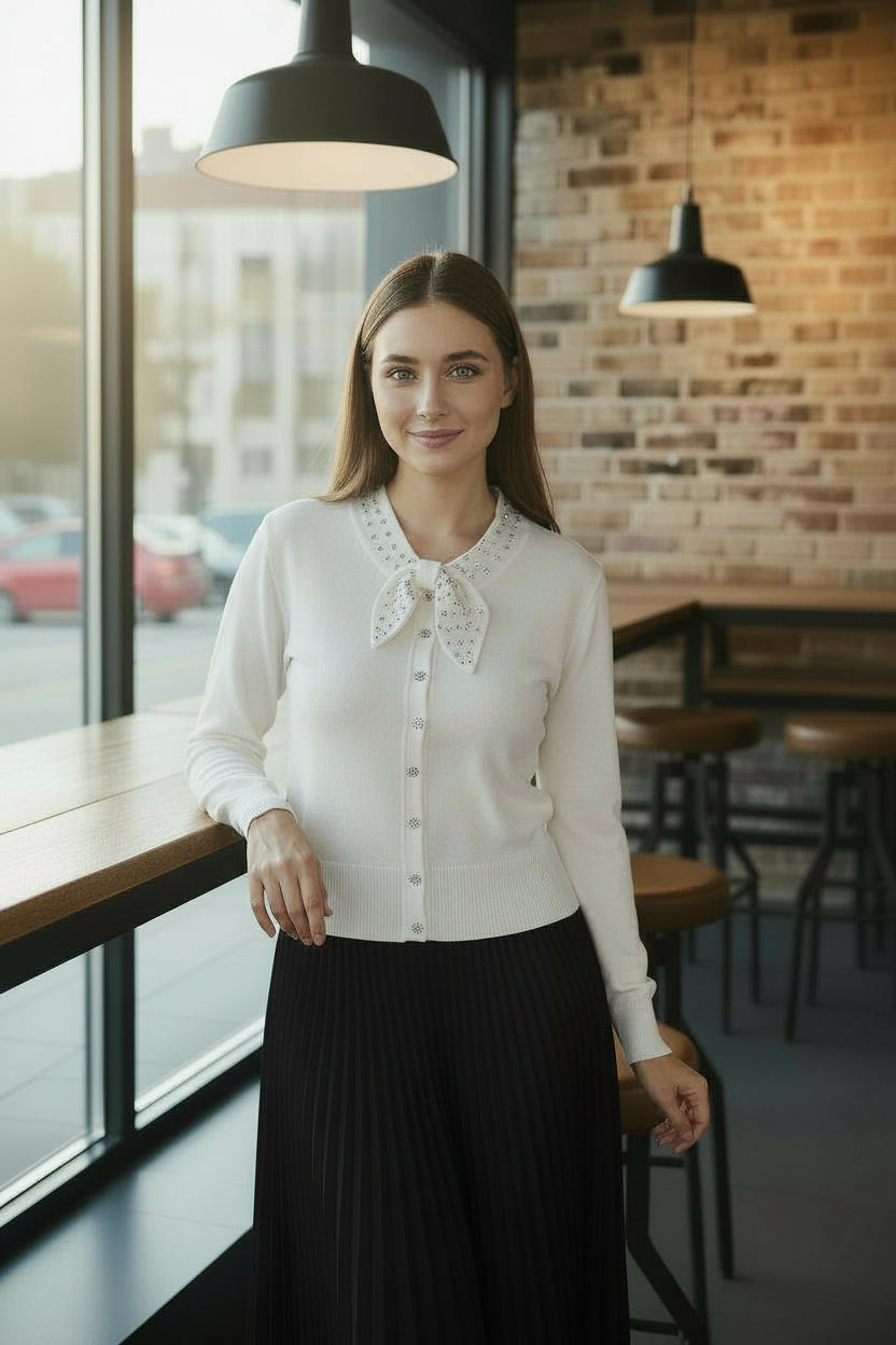 FCM-FR26T8016K4 CREAM NECK TIE TOP – Coats and co.